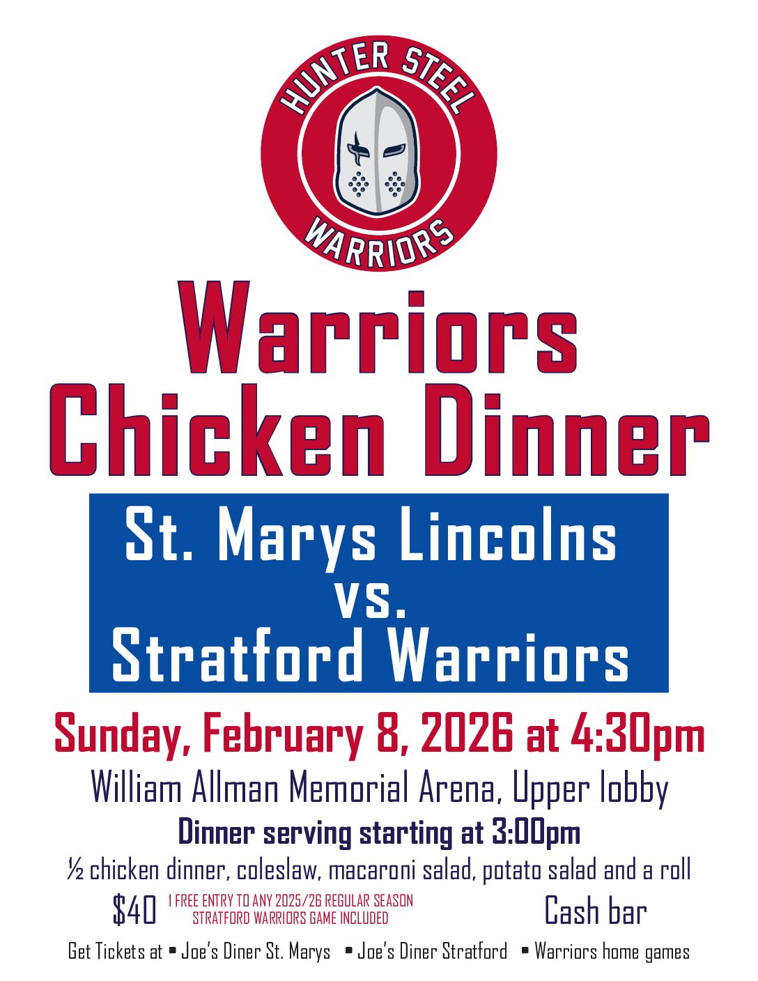 Warriors Chicken Dinner Fundraiser | Stratford Warriors